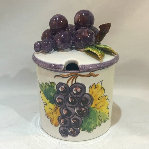 Kitchen | Hand Made Italian Pottery Jam Jar Hand Painted Grape 3d Grape ...
